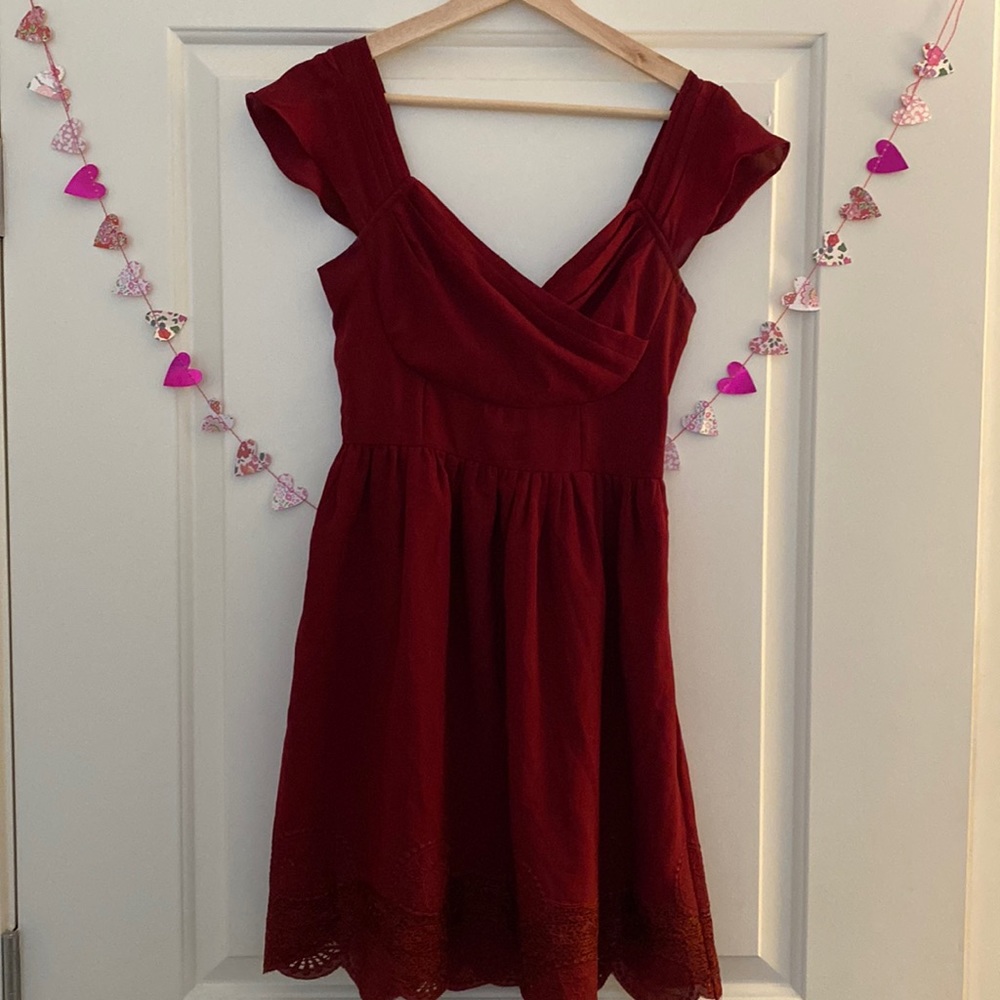 Red Modcloth Dress W/Lace Trim - Gem